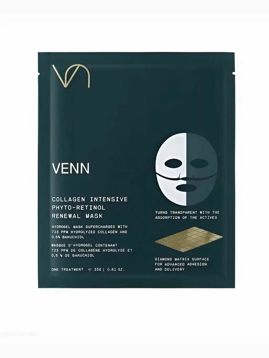 VENN, Collagen Intensive Phyto-Retinol Renewal Mask, Обновляющая гидрогелевая маска для лица с коллагеном и фито-ретинолом, 2 шт