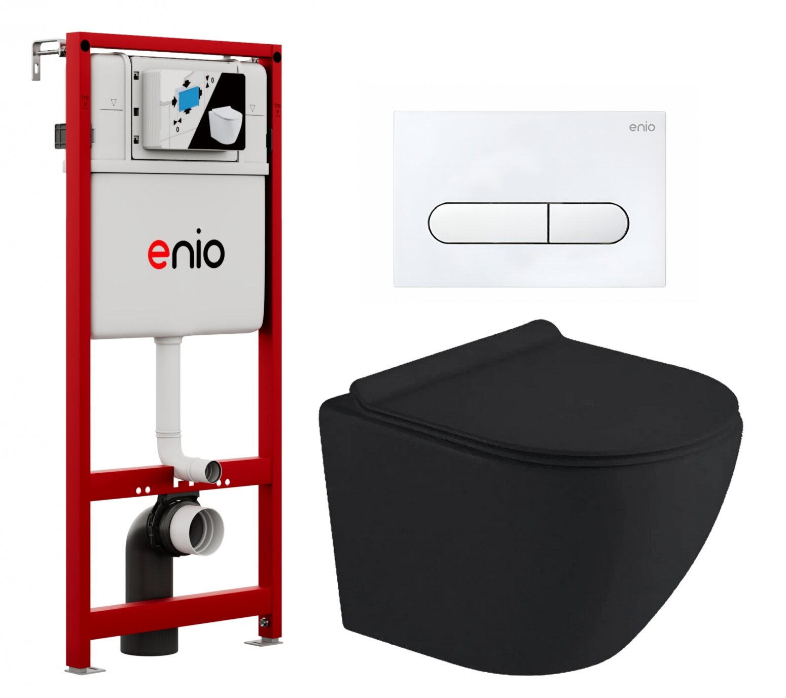 Комплект 3 в 1 инсталляция Enio Profi EN7050050 + Унитаз подвесной Timo Kulo TK-403MB + кнопка белая матовая Stondato
