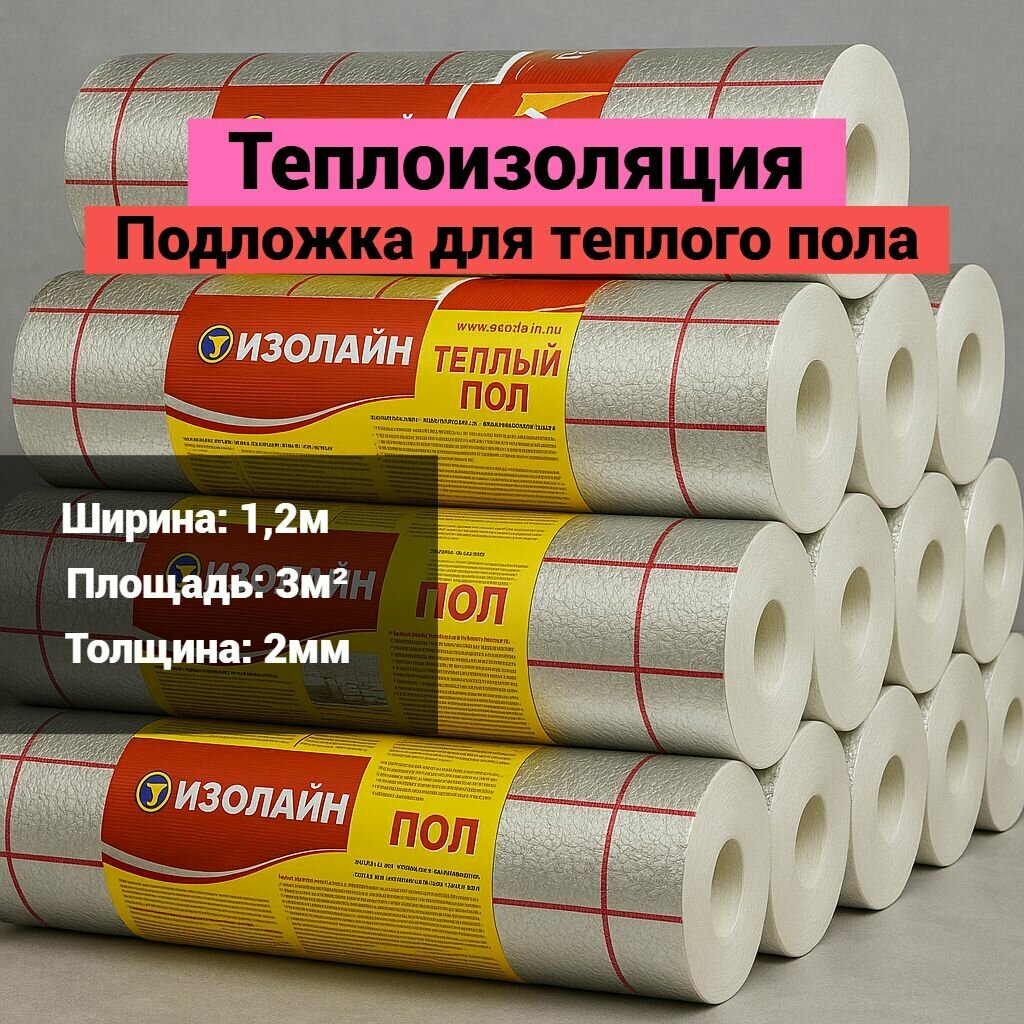 Теплоотражающая подложка для теплого пола и ремонта с разметкой 2мм 3 кв. м.