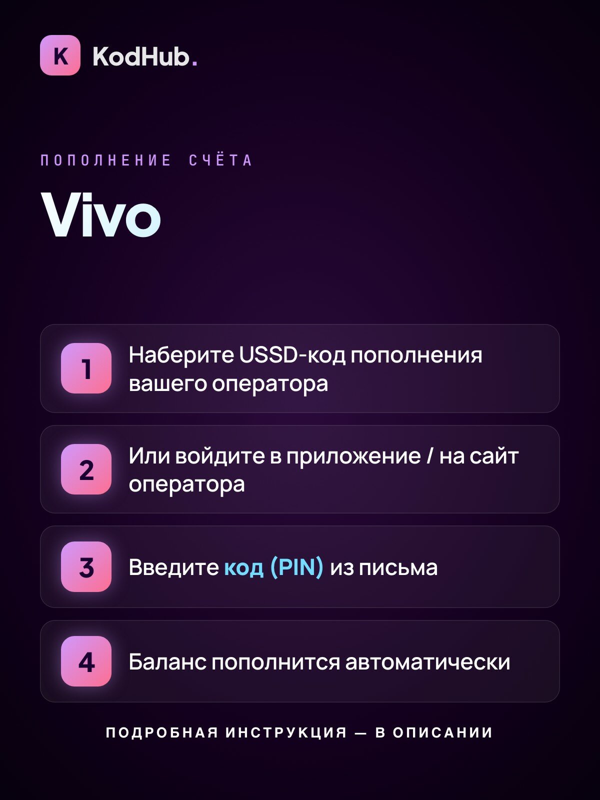 Пополнение мобильного Vivo Бразилия 30 реалов (BRL) | мобильная связь, prepaid, баланс | Цифровой код — фото 1