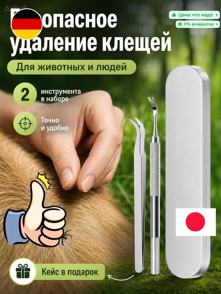 Набор для удаления клещей (пинцет, клещедер)