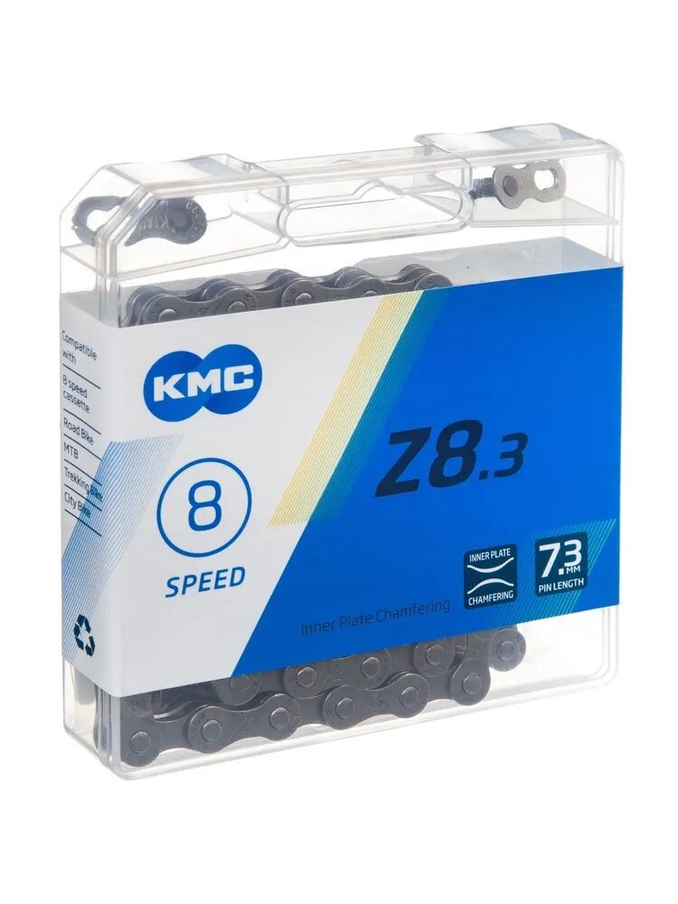 Цепь KMC велосипедная, модель Z8.3 (Z72) (116 звеньев, 8 - скоростей) Тайвань, замок в комплекте, в коробке
