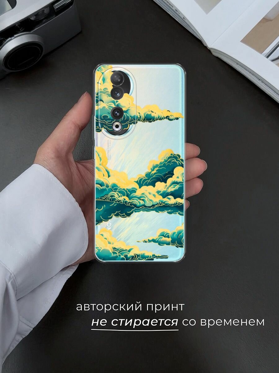 Чехол на Honor 90 / Хонор 90 с принтом Облака и космос, прозрачный — фото 1