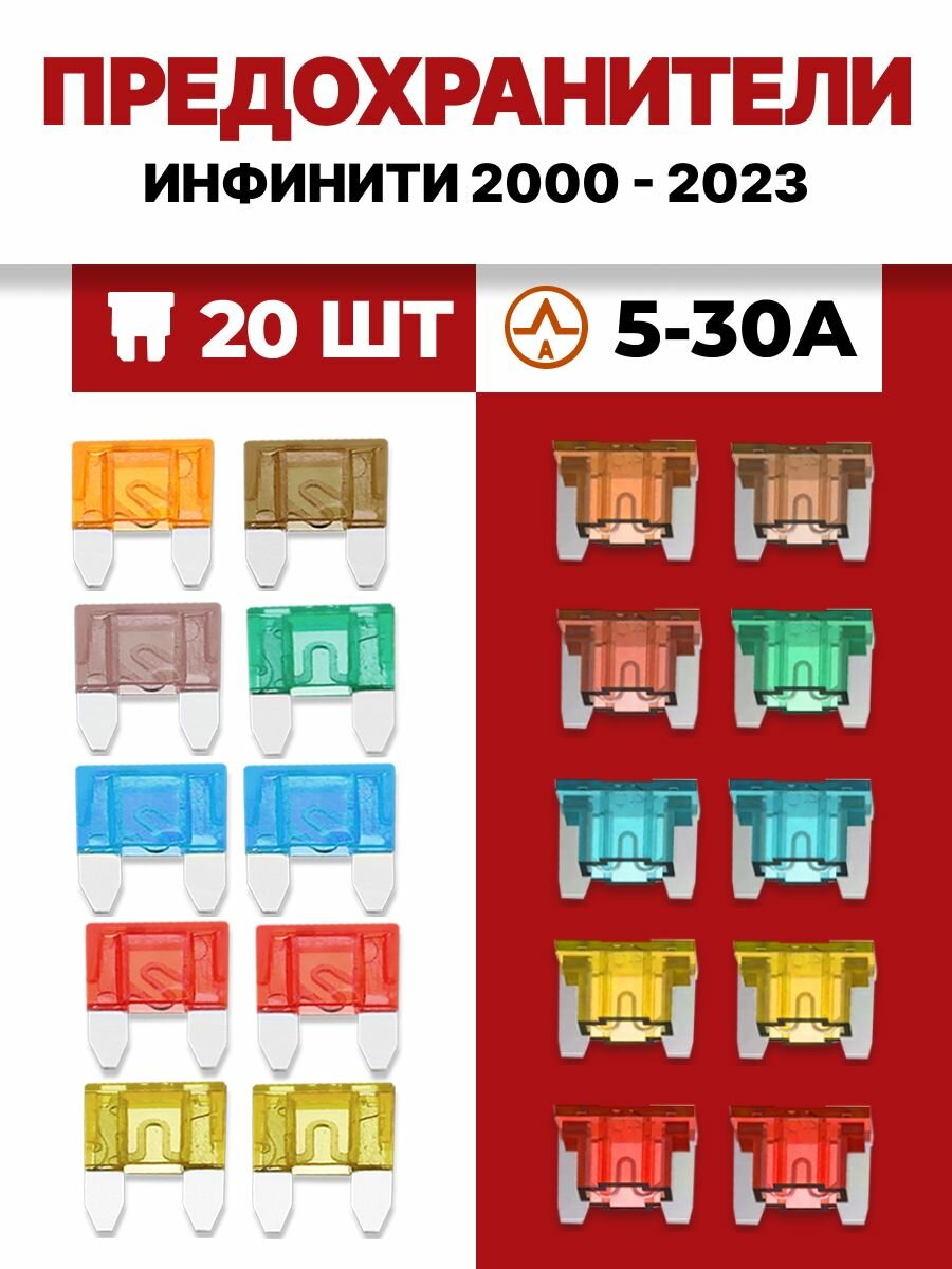 Предохранители Инфинити QX80, G25, M37, QX45, QX50, 2000-2023 набор Мини+Микро 20 шт / Infiniti QX