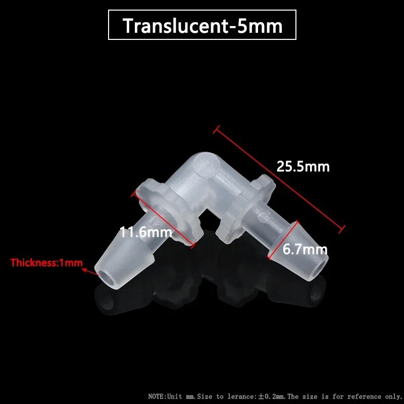 Переходник для шланга L-образный 90 градусов Translucent-5mm, 5pcs