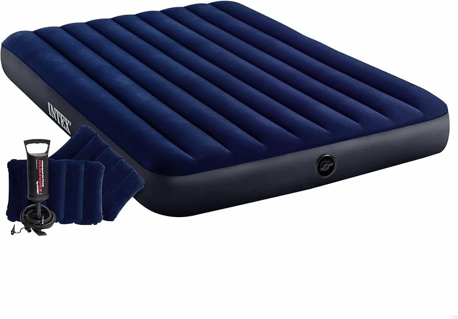 Надувной матрас Intex Classic Downy Airbed Fiber-Tech, 152х203х25см с подушками и насосом, 64765