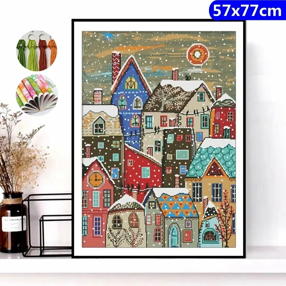 Набор для вышивания крестом, вышивка крестиком Снежный домик, 11CT 57x77cm, полная зашивка, LYTOOMOY (без подрамника, без рамки)