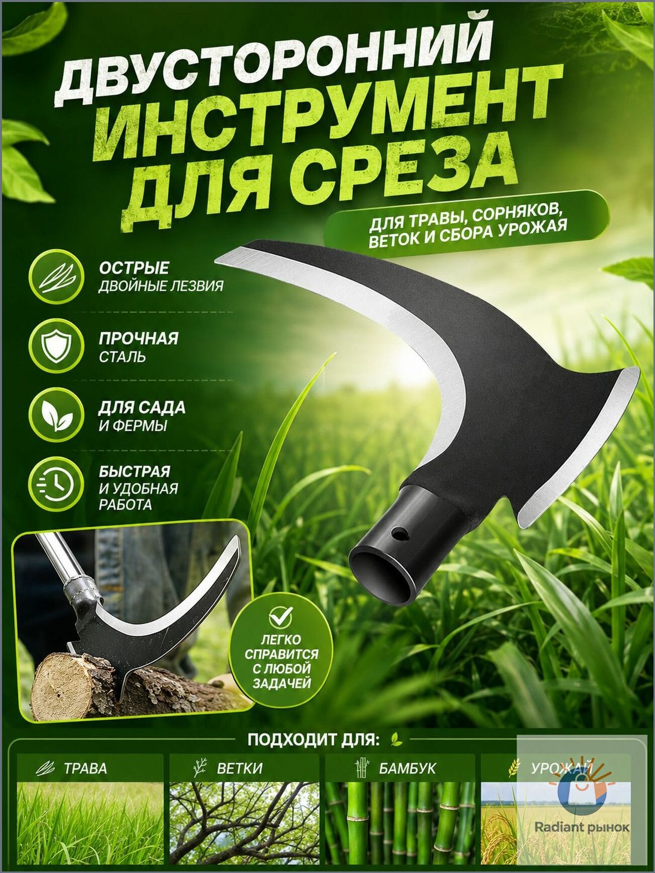 Коса, лезвиеВысокоуглеродистая сталь,10см