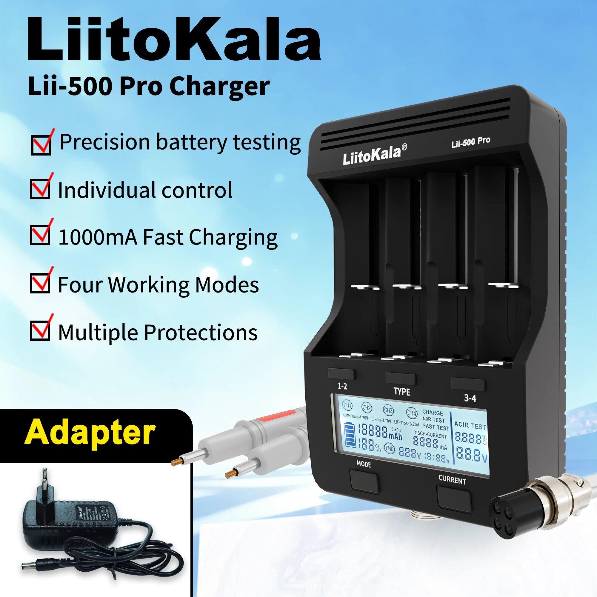 Зарядное устройство Liitokala Lii-500 pro для аккумуляторов AA/AAA 18650/26650/16340/14500/10440/18500