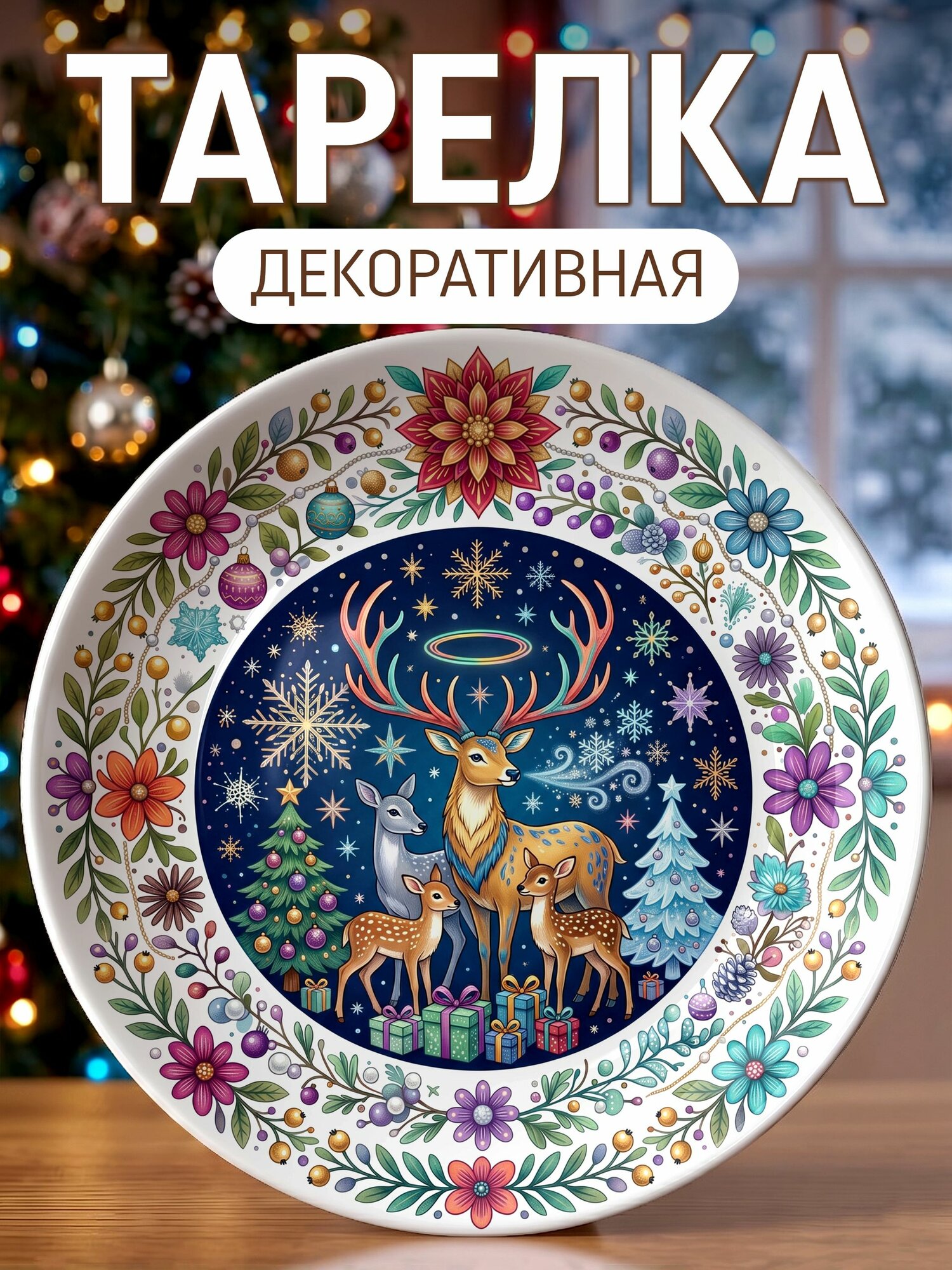 Тарелка декоративная Семья оленей