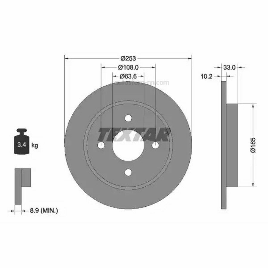 TEXTAR 92088403 Диск тормозной задний с покрытием PRO FORD/FORD AUSTRALIA TEXTAR 92088403
