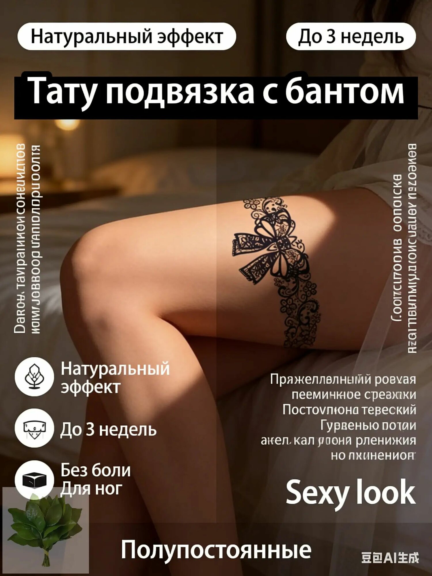 Временные тату наклейки черные матовые банты для тела