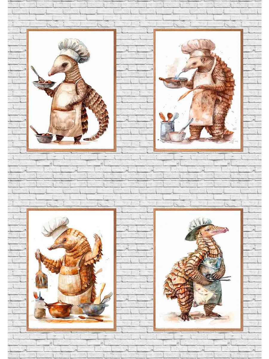 Шеф-повар-животное-панголин, 4 Плаката, 30x21см