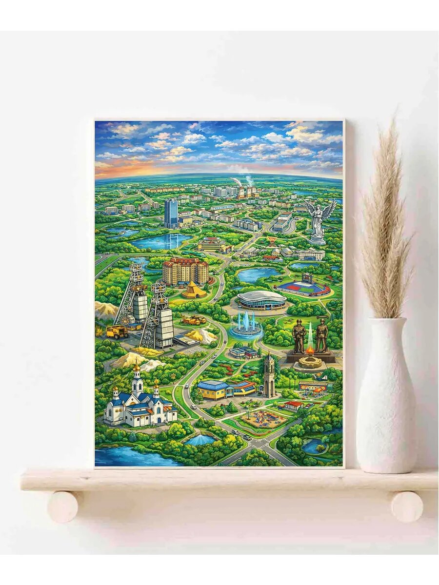 Солигорск, Беларусь, Fantasy Map, Карта, Плакат 30x42см