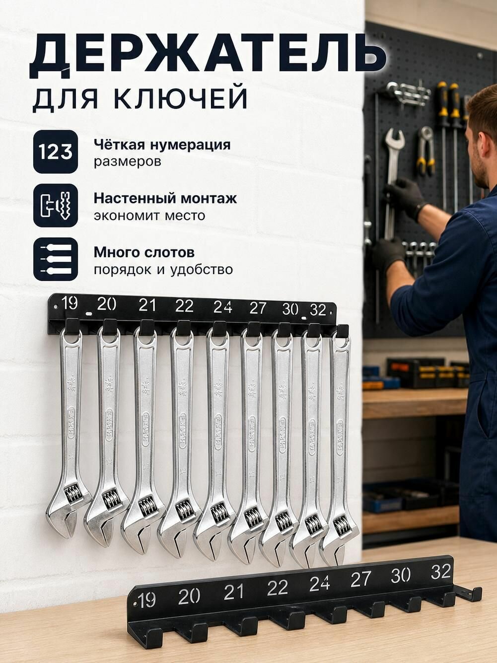 Настенный держатель для гаечных ключей