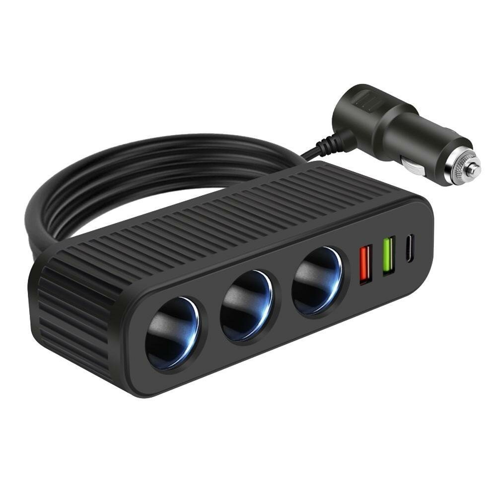 Автоадаптер на 3 гнезда прикуривателя QC3.0 & PD 30W, быстрая зарядка