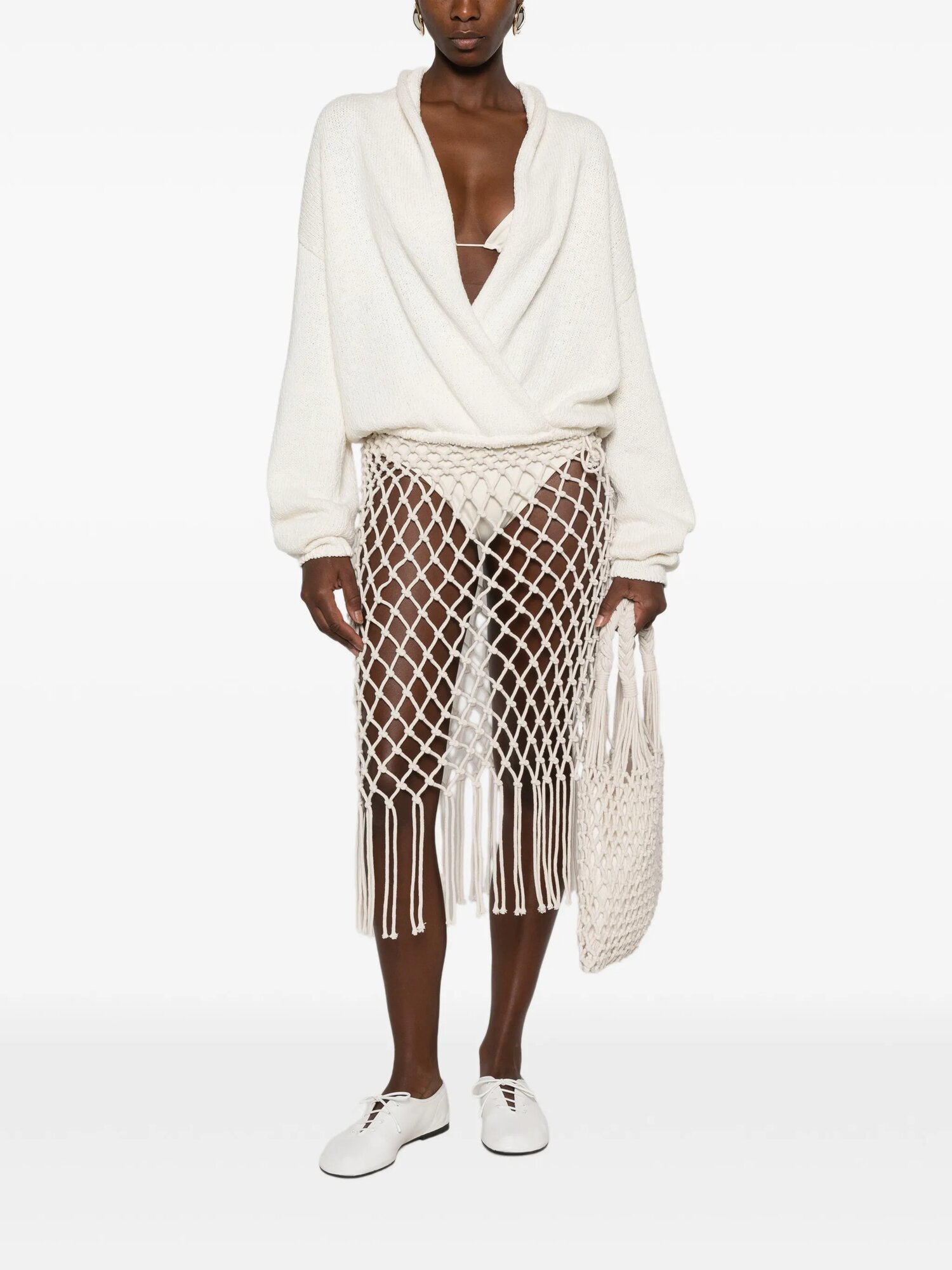 Юбка The Frankie Shop Macramé fringed midi skirt, размер 36 — фото 1