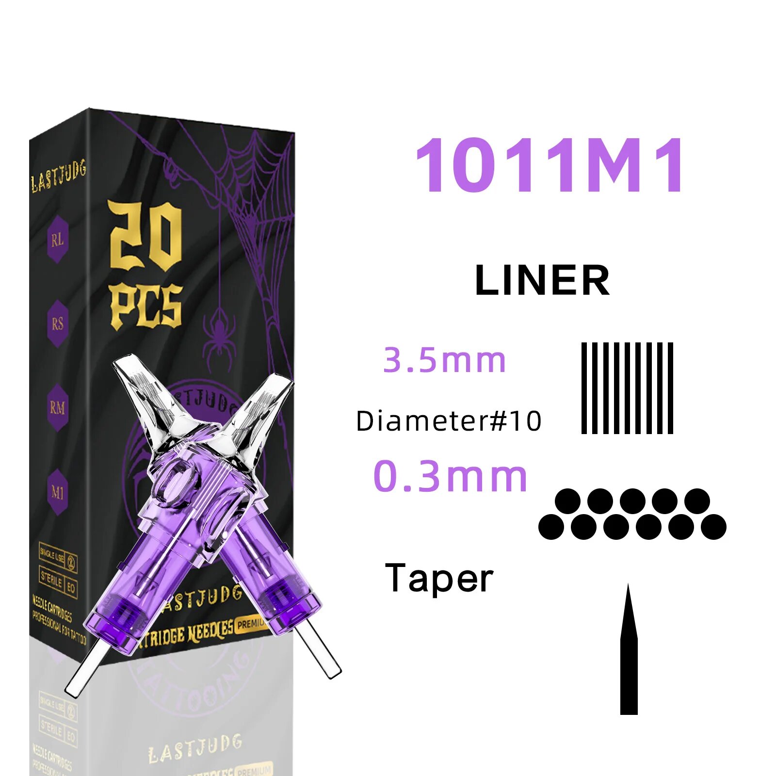 LASTJUDG Иглы для татуировки Liner 1011M1, 3.5mm, #10, 0.3mm, Taper, 2