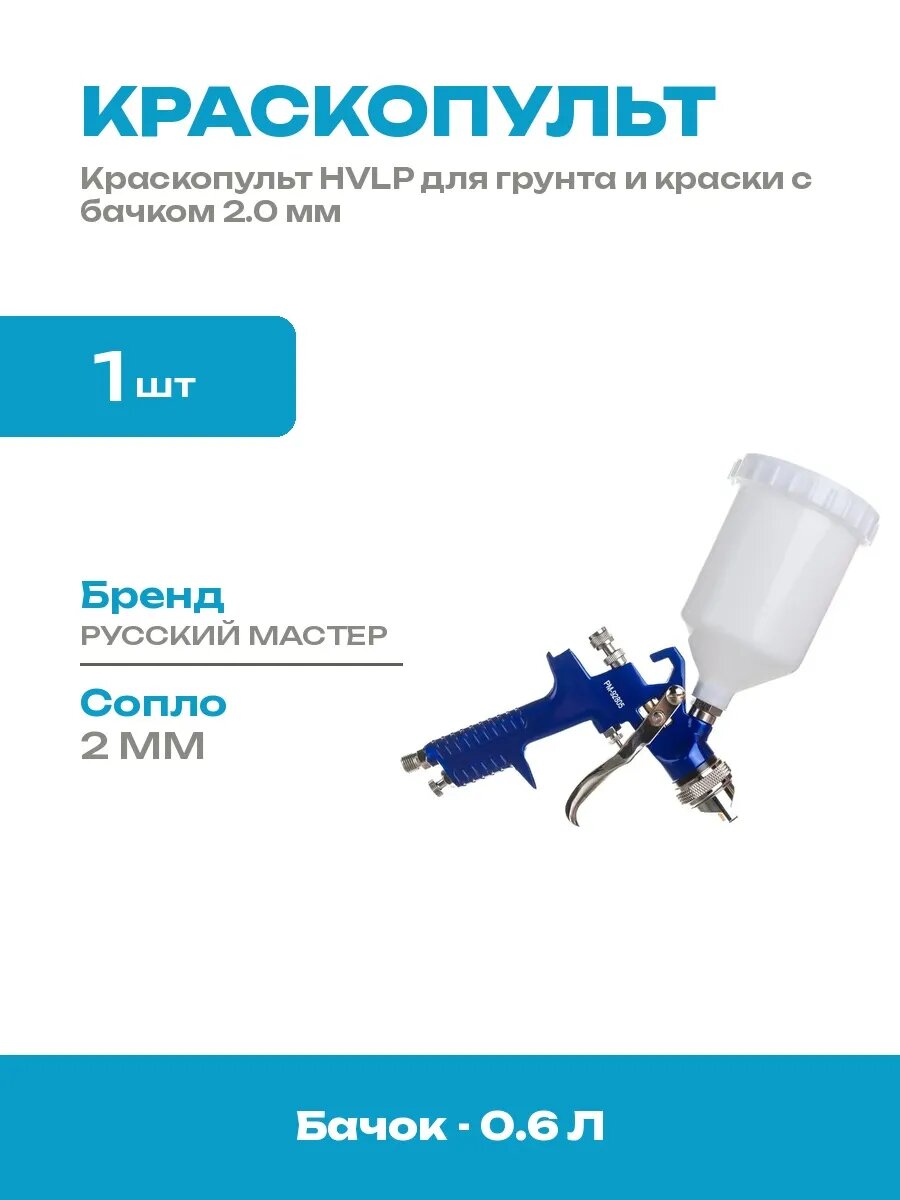 Краскопульт HVLP 2.0 мм краскораспылитель с верхним бачком