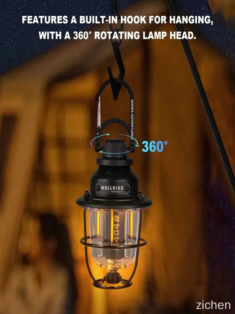 WELLHIKE Dynamo Lantern, Кемпинговый фонарь, 3 Вт, 260 Люмен, Черный, IPX4, 4000 мАч, USB Type-C, с функцией Power Bank — фото 1