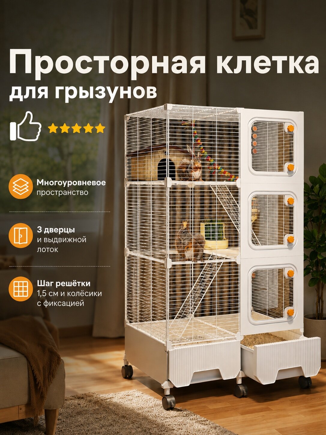 Клетка для грызунов "Animal Cage" от , прозрачная, напольная, белая