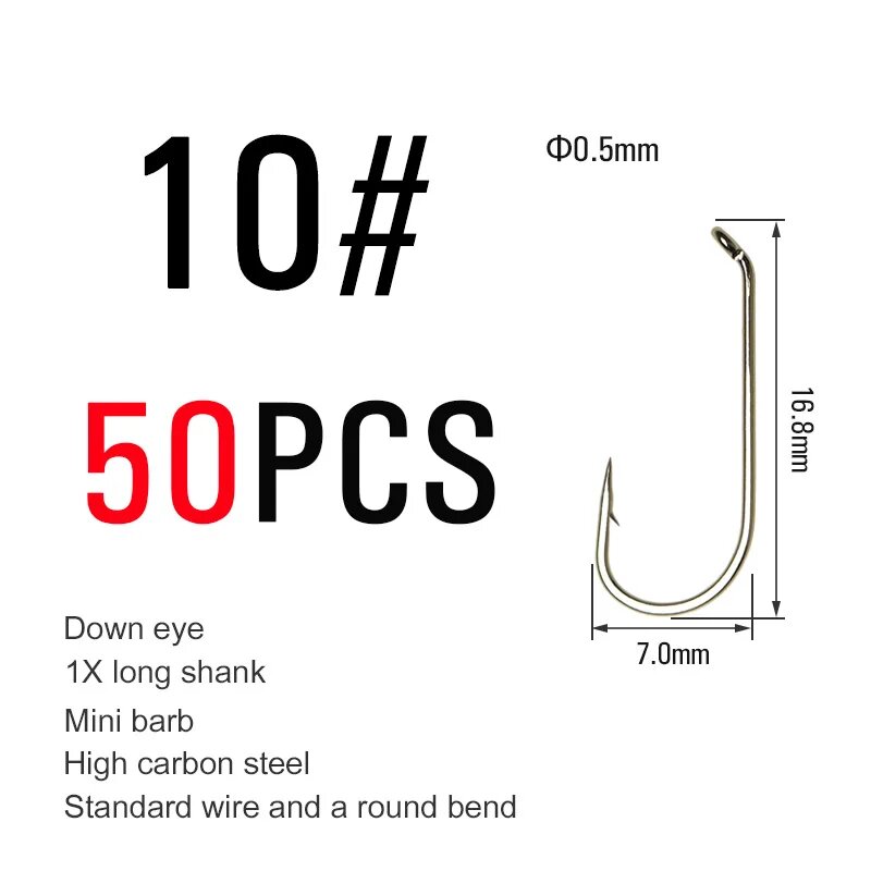 Bimoo Рыболовные крючки для нахлыста с длинным цевьем 50/100 шт. 50pcs size 10