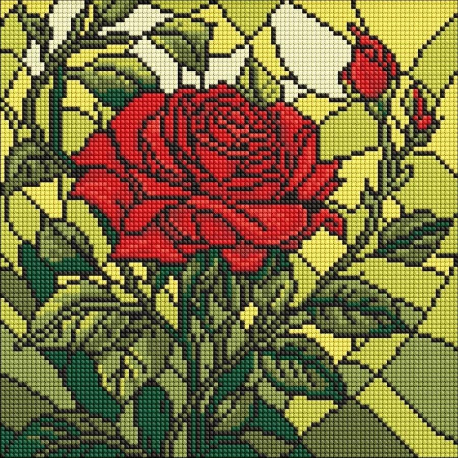 Алмазная мозаика Ideyka витраж "Роза", 30x30 см