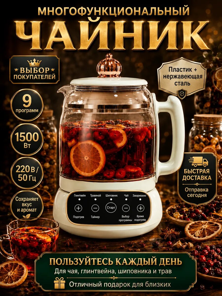 Чайник электрический 1.5 л стеклянный