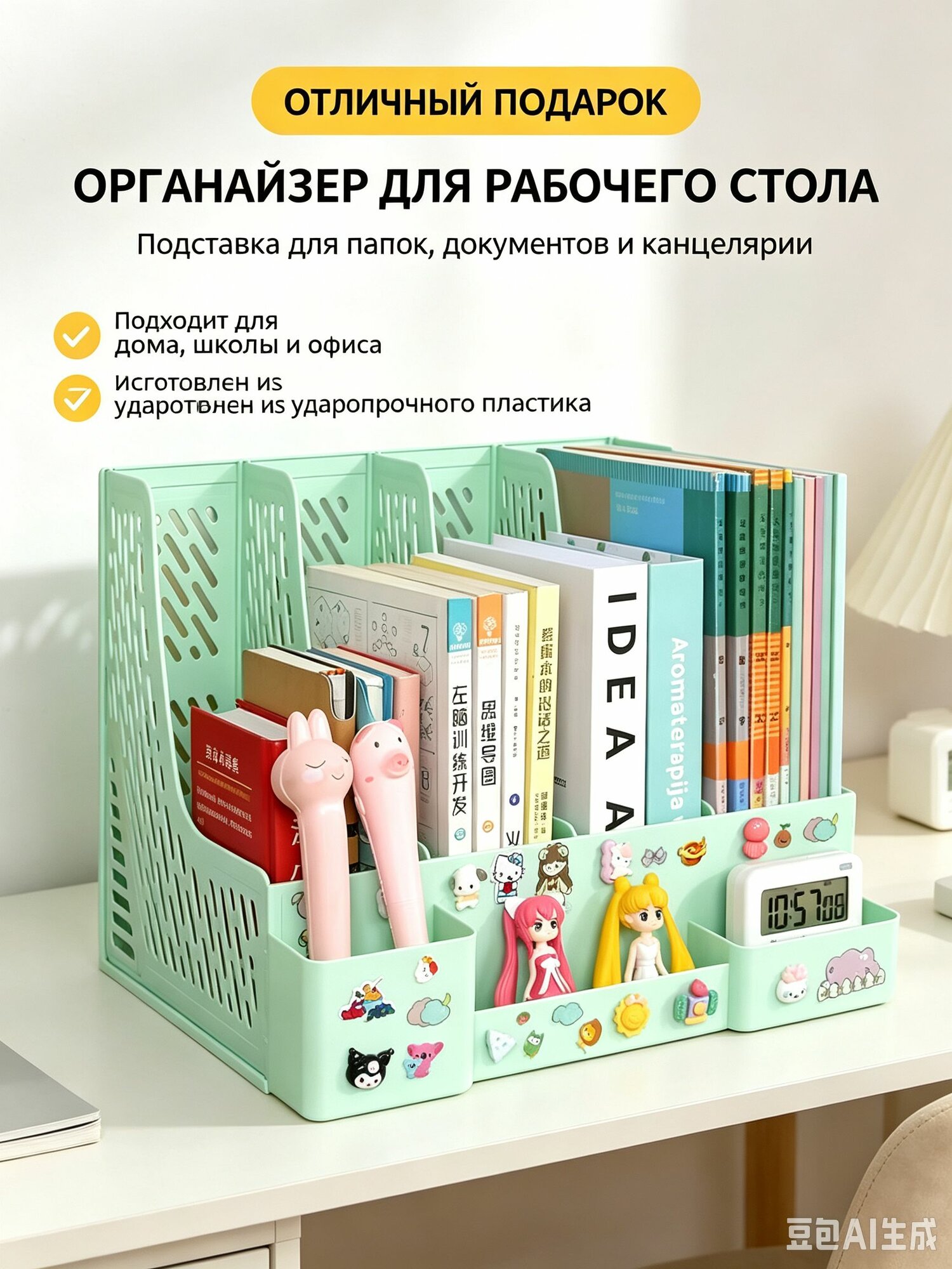 Органайзер для канцелярии и книг, настольная подставка с отсеками для учебников, тетрадей А4, ручек и канцтоваров, школьный лоток для стола ученика, студента или учителя