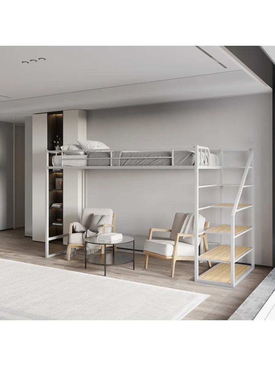 Кровать-чердак Лофт Костюковъ Хард для детей и взрослых 90х200 белый