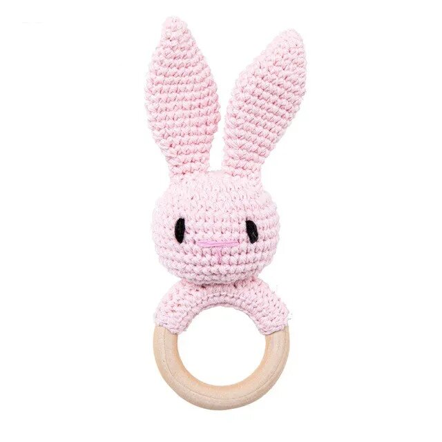 Набор погремушек-животных из дерева с колокольчиками Розовый, Pink Rabbit