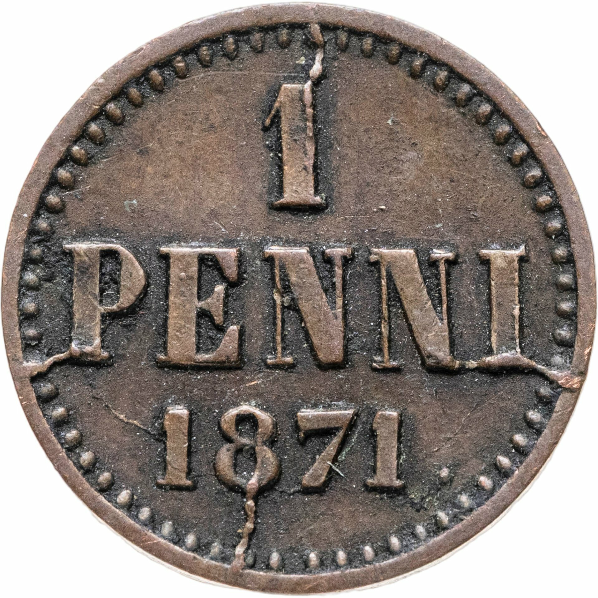 1 пенни penni 1871 Российская Финляндия, Медь, в сохранности XF