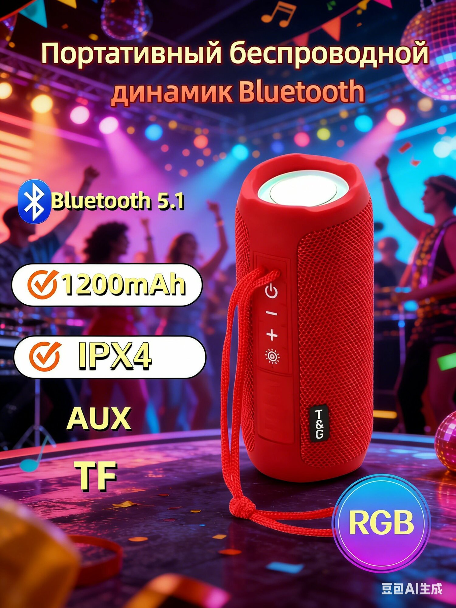 Беспроводной Bluetooth-динамик, портативный Bluetooth-сабвуфер с тканевым покрытием и слотом TF/USB/AUX