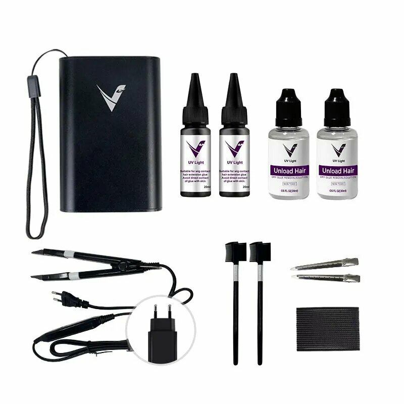 Набор для наращивания волос UV: 30г Клей + 30мл Ремувер с УФ-лампой АнтиУФ-щитки + Быстрая фиксация за 5 сек Термостойкие инструменты для салона/дома