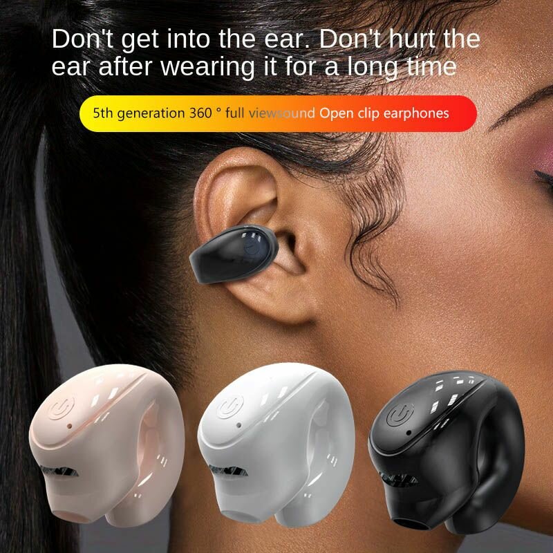 Наушники-Зажимы Ear Clip, Наушники беспроводные Bluetooth с микрофоном, кремовый