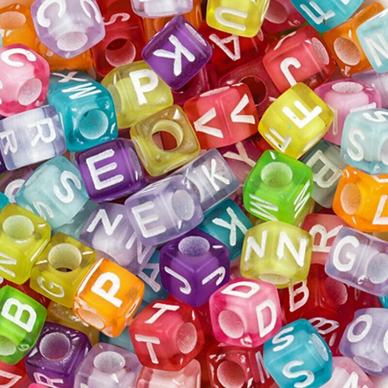 Акриловые квадратные бусины с алфавитом, 100 шт 6.2mm 100Pcs