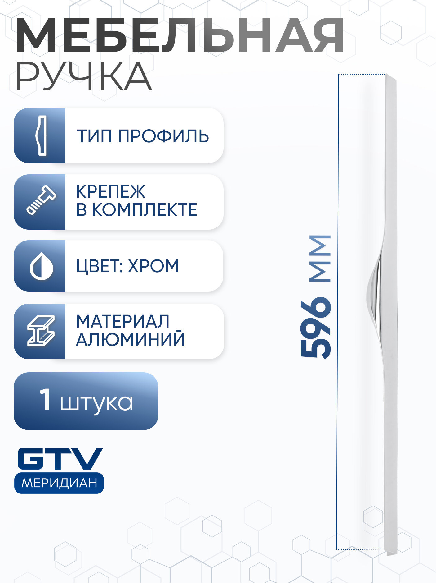 Ручка мебельная профильная алюминиевая 596 мм PICADO хром 1 шт