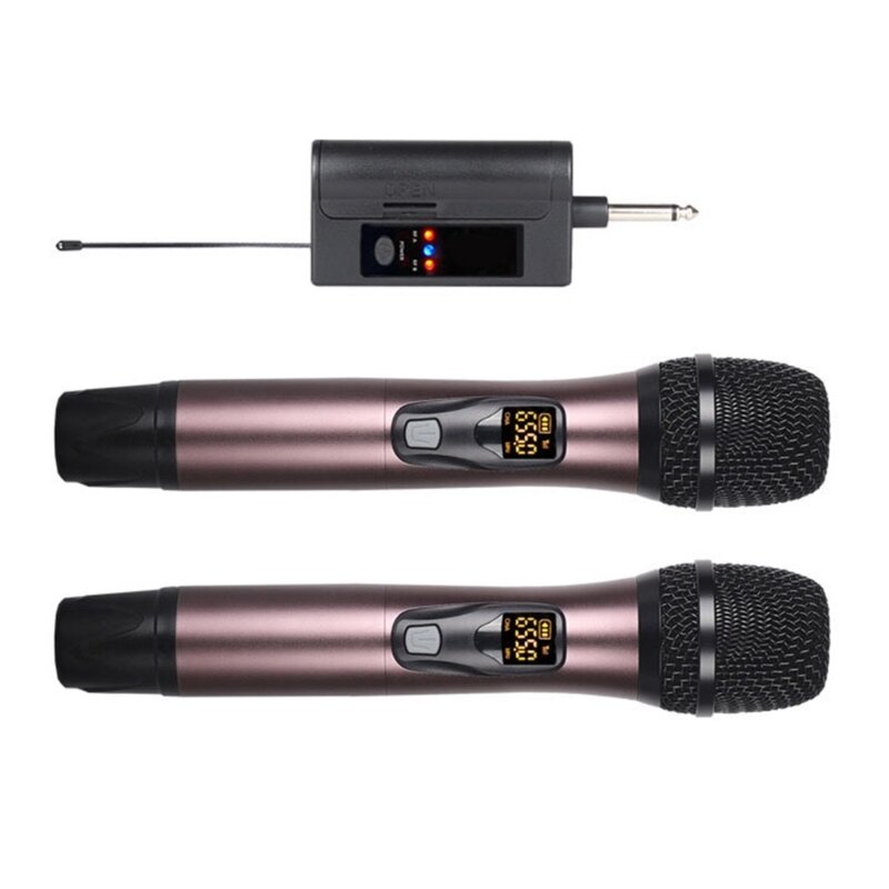 Система Портативных Беспроводных Микрофонов UHF Metal Перезаряжаемый Приемник С Выходом 1/4 дюйма Для Усилителей Караоке PA в диапазоне 200 футов