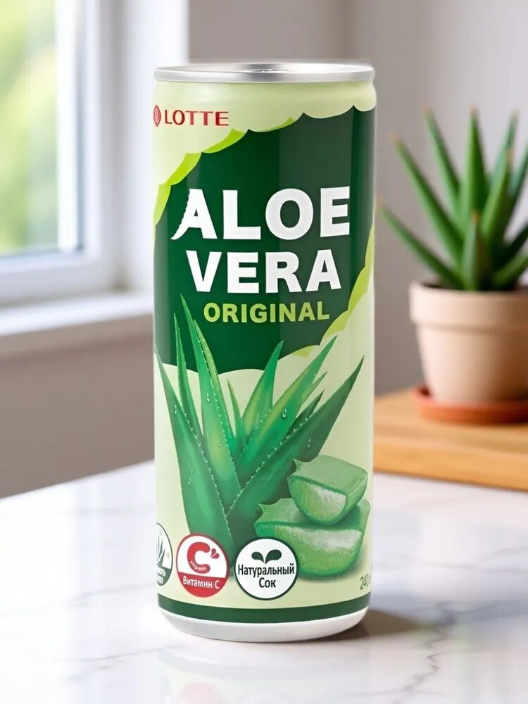 Напиток Aloe Vera Lotte с кусочками алоэ, 240 мл, Южная Корея