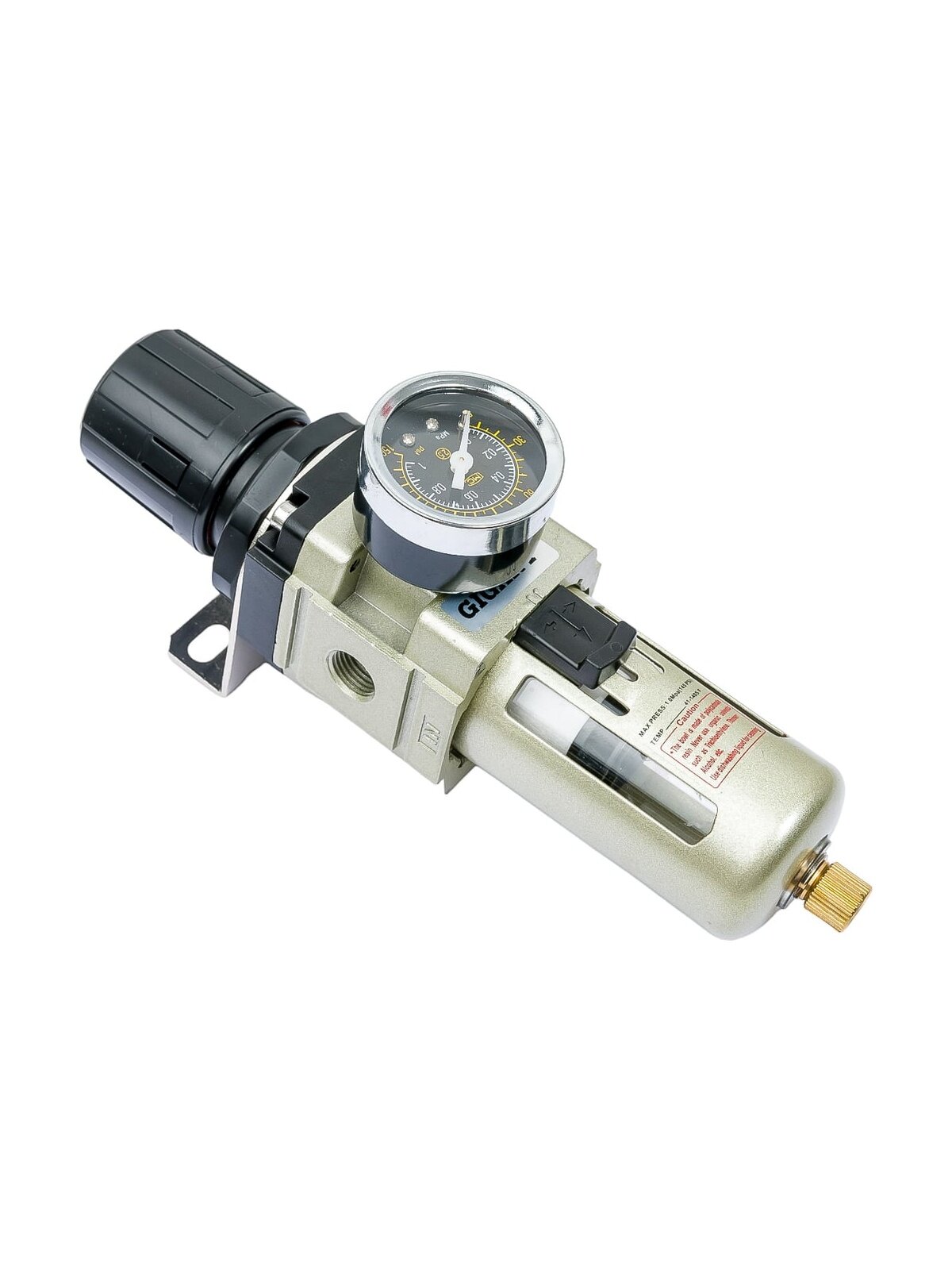 Фильтр-влагоотделитель для компрессора с регулятором давления (1/4; манометр; 2000 л/мин; 10 бар) Gigant GAW3000-02