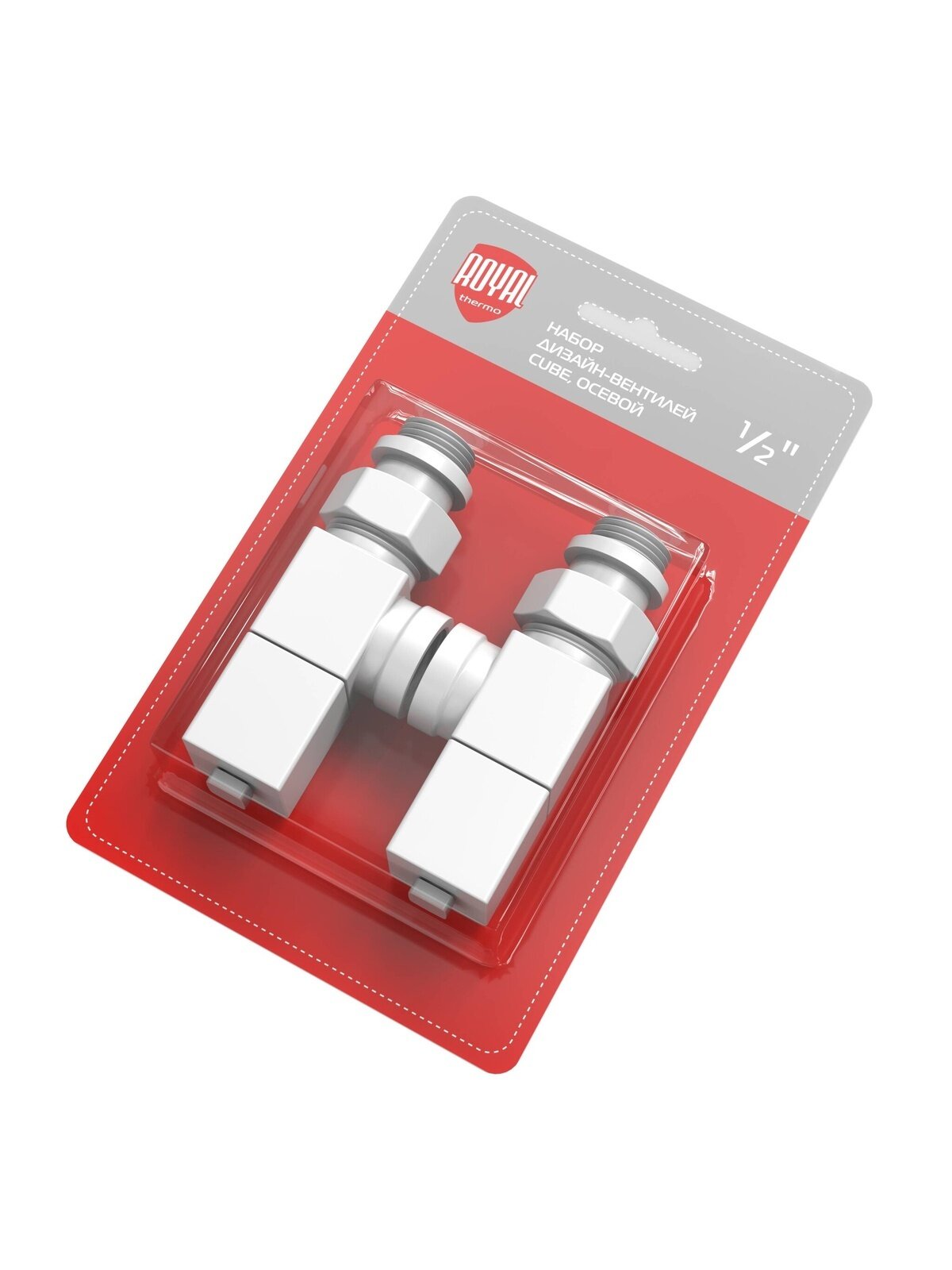 Набор дизайн-вентилей Royal Thermo CUBE, осевой (белый) 1/2"