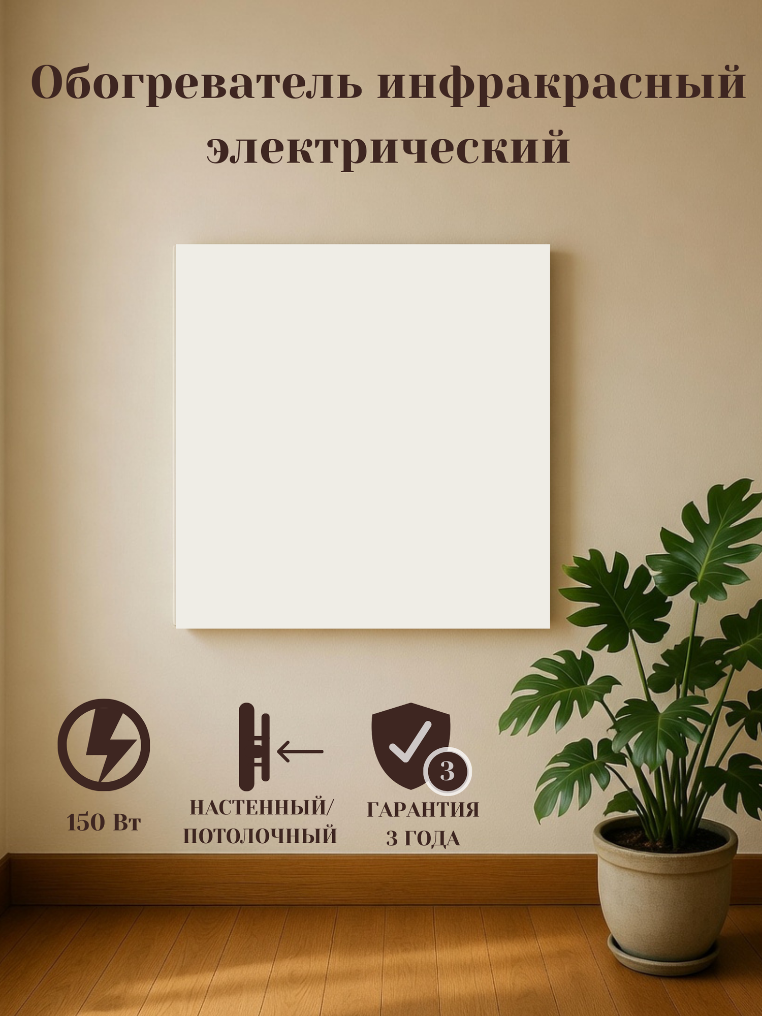 Обогреватель АйРэд, потолочный/настенный, инфракрасный, карбоновый, мощность 150Вт