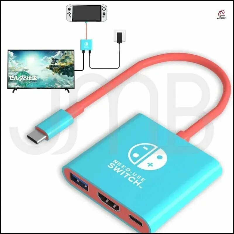 Многопортовый адаптер Nintendo Switch, 3-в-1 Type-C Hub с выходом HDMI 4K/USB 3.0 Port/100W Fast Charging PD