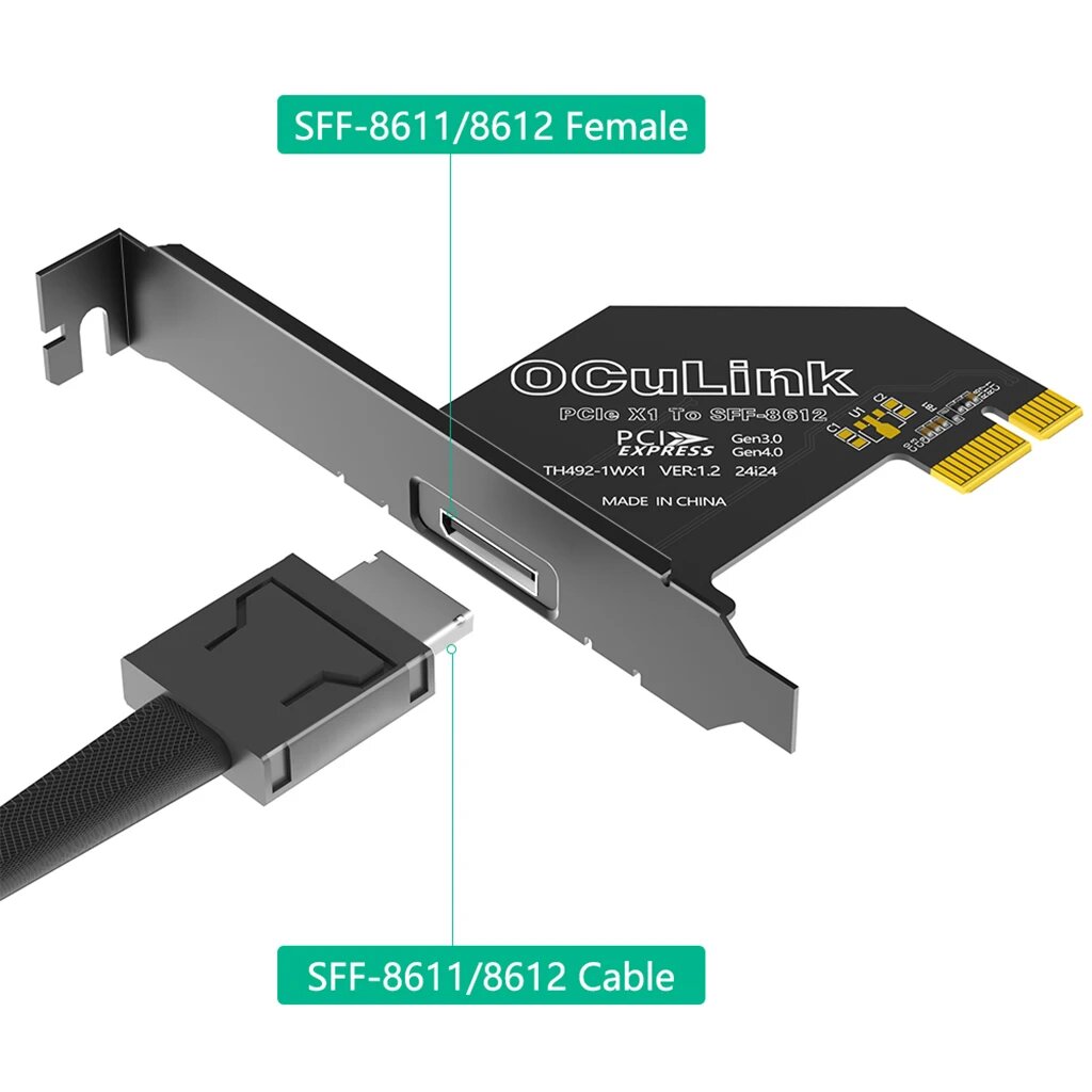 PCI-E 1X/4X 4.0 к Oculink SFF-8611/8612 адаптер XT-XINTE PCIE 1X 100CM cable