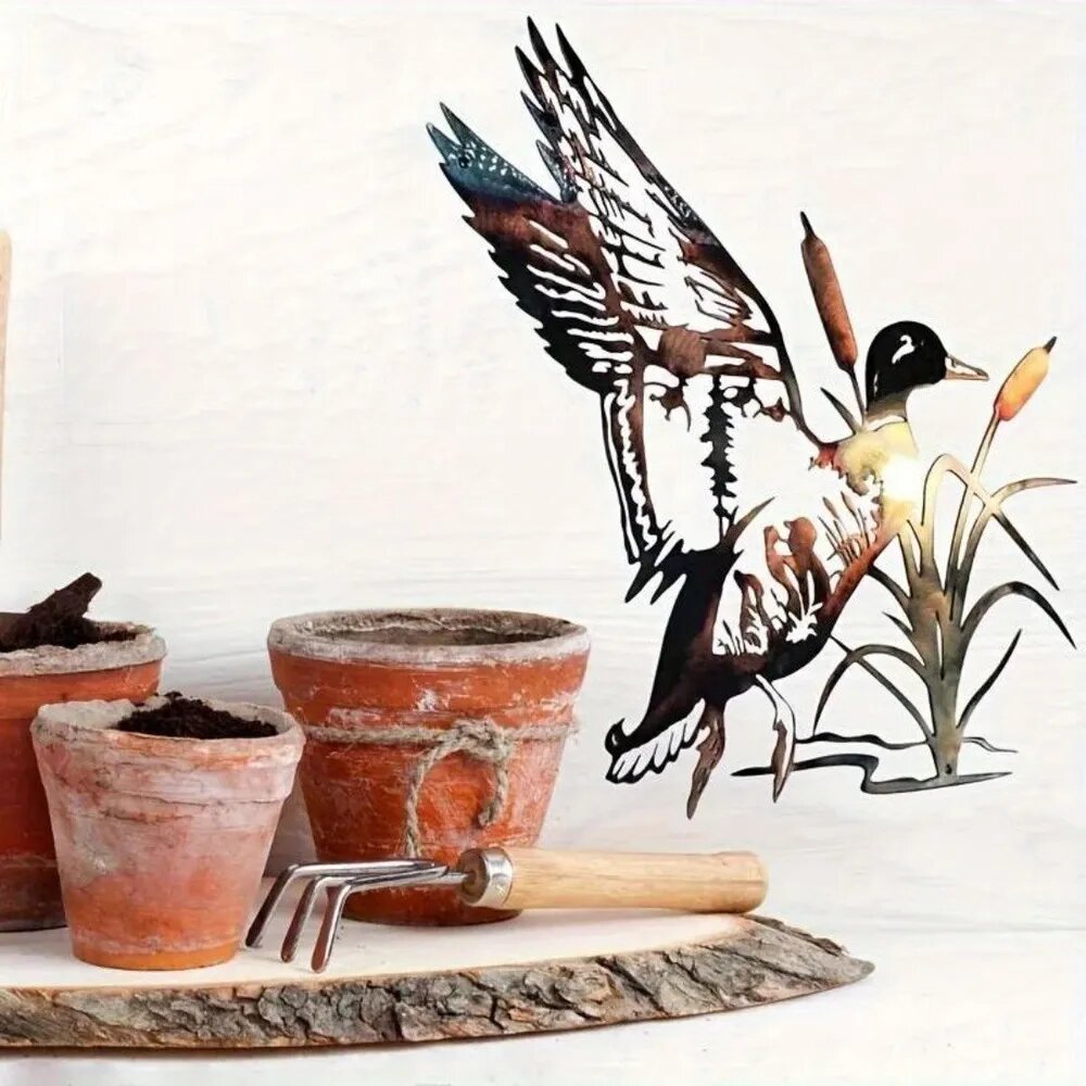 Скульптура утки из кованого железа с основанием рябь воды настенное искусство для загородного дома