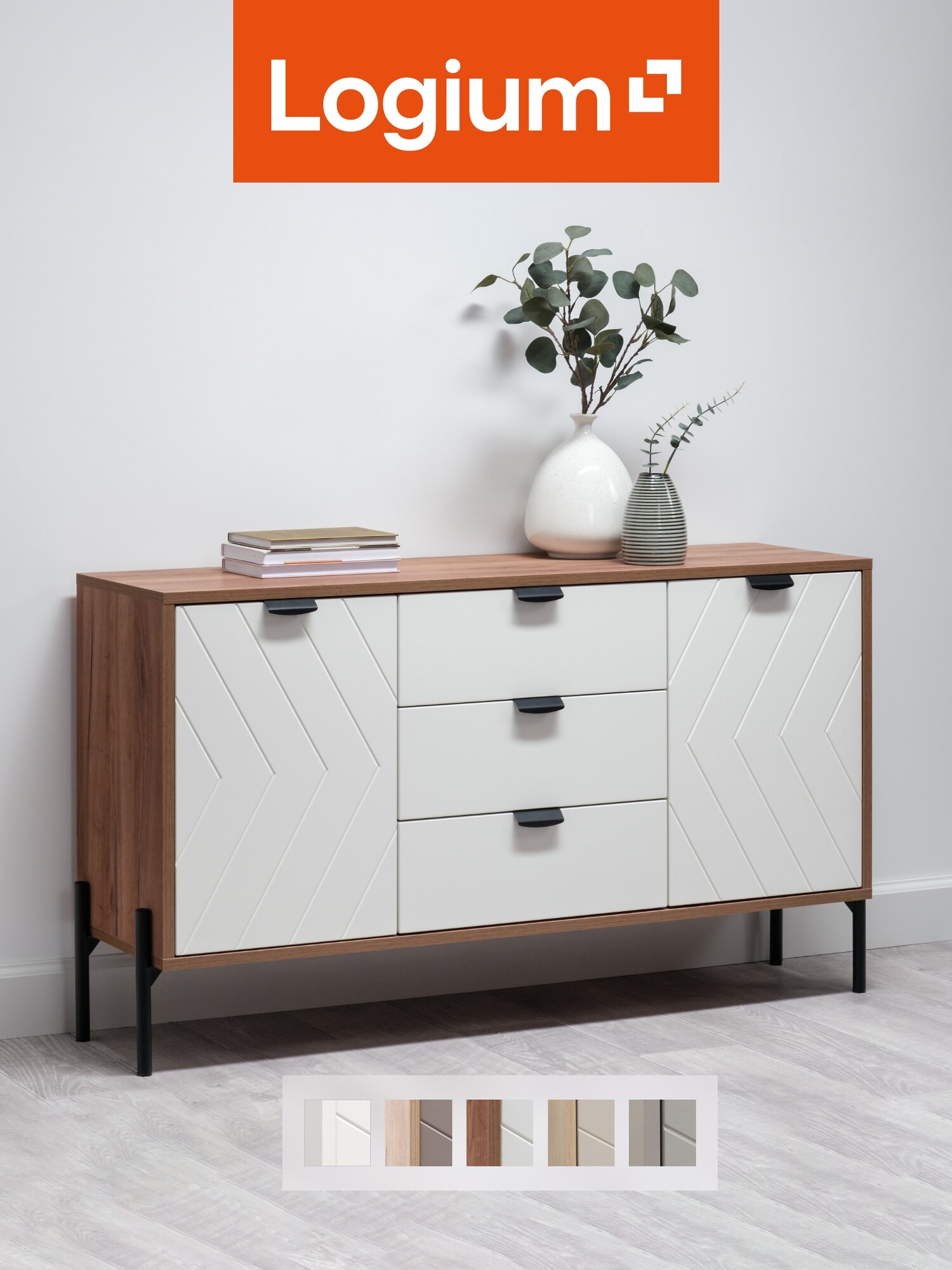 Комод для одежды большой, 119х34х67 см, Венеция 16.229.01 Дуб Крафт табачный, белая шагрень