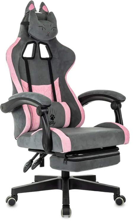 KNIGHT KITTY/F GREY / Кресло игровое KNIGHT Kitty/F, на колесиках, ткань, серый/розовый (knight kitt