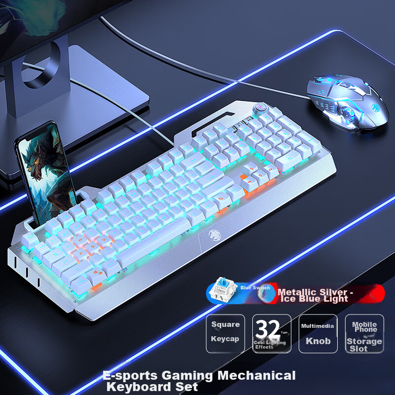 Набор клавиатуры и мыши EWEADN TK900 с синими переключателями RGB-подсветкой проводной игровой офисный периферийный
