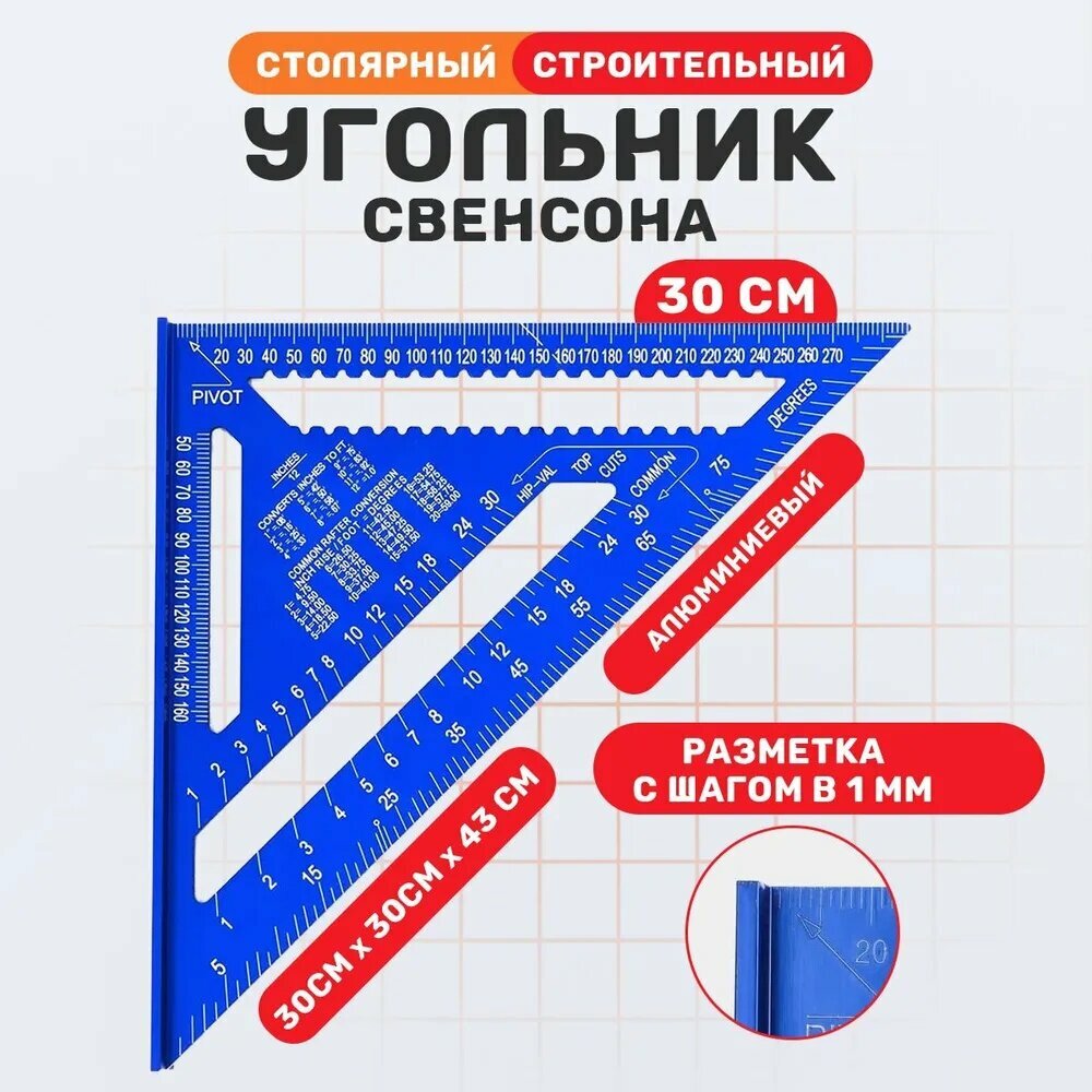 Угольник столярный синий линейка Свенсона 430мм х 300 мм, SWENSSON Алюминий