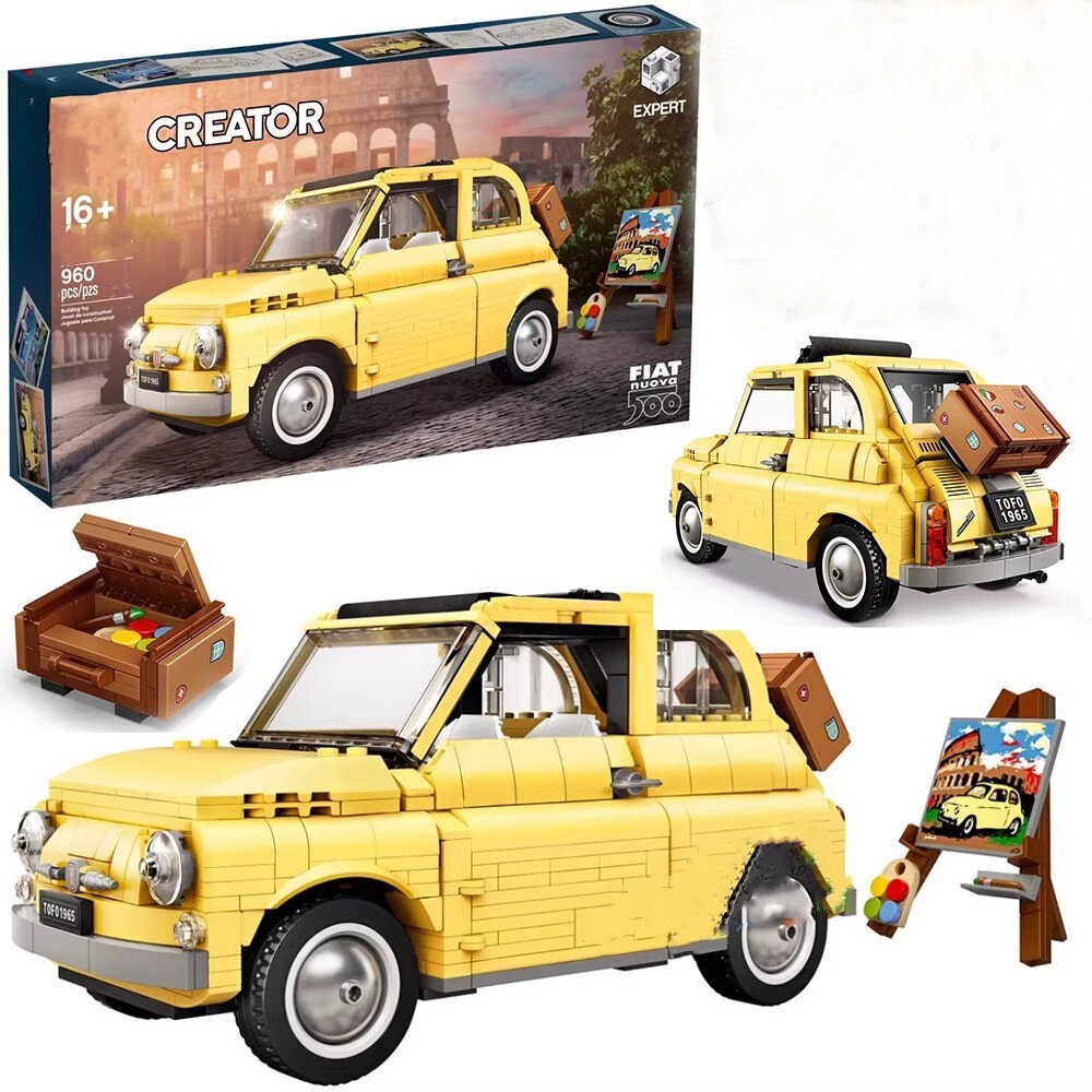 Совместим с LEGO 10271 Little Yellow Car Fiat 500 Travel Car, собранный строительный блок, игрушка в подарок